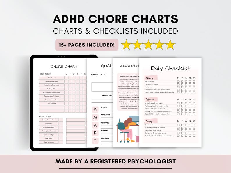 ADHD Chore Chart & Checklist Bundle: Goal Planning Worksheets (digital ...