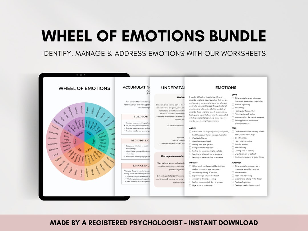 Emotional Awareness Worksheets and Wheel of Emotions Bundle for ...