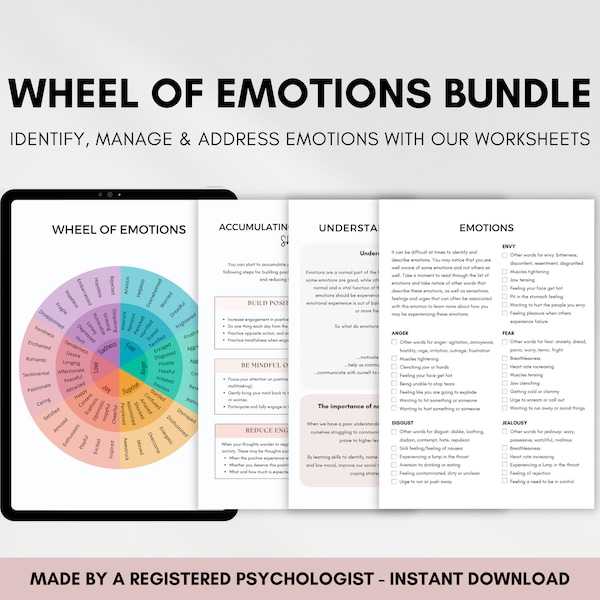 Emotional Awareness Worksheets and Wheel of Emotions Bundle for ...