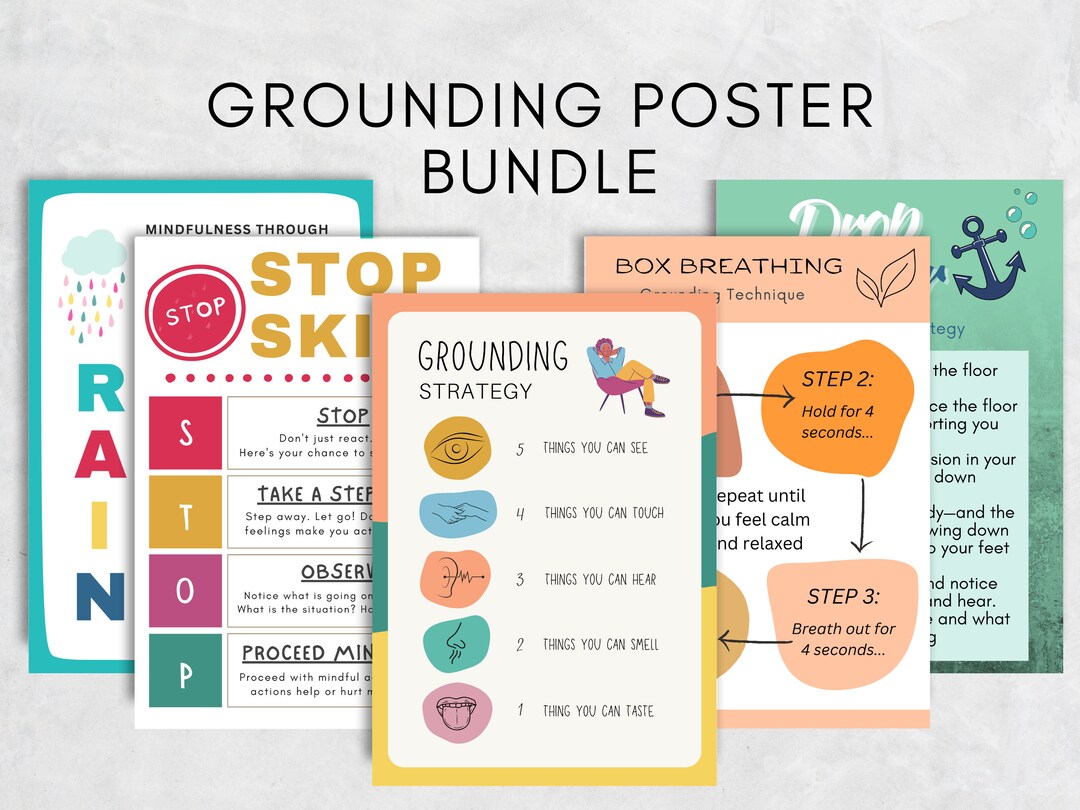 Grounding Poster Bundle for Mental Health | Grounding Exercise Digital ...