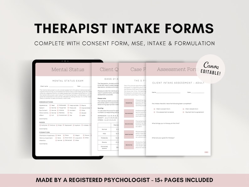 Therapy Intake Form Bundle, Canva Editable Therapist Resource ...