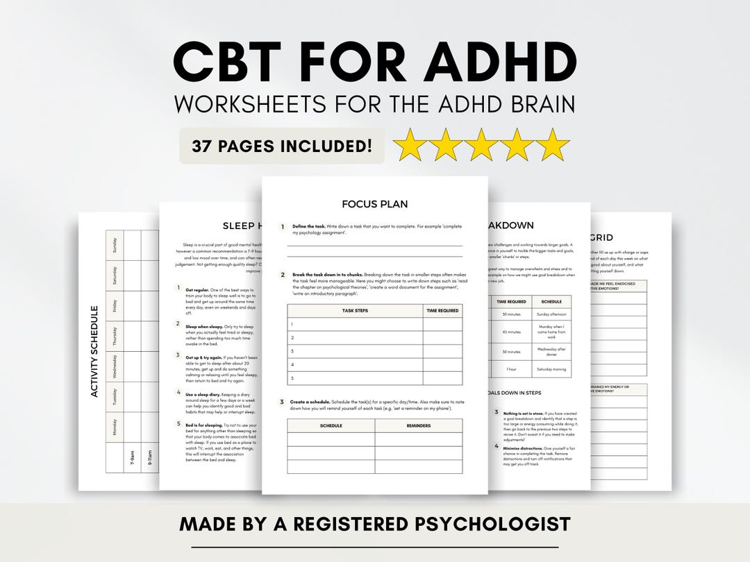 CBT Worksheets for ADHD: Neurodiversity Therapy Resource (printable ...