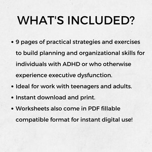 ADHD Worksheets for Adults & Teens, Executive Functioning, Coping ...