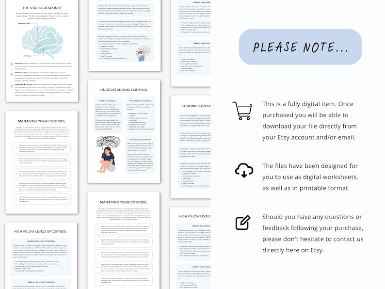 Cortisol Reduction Worksheets for Stress & Anxiety Management (PDF ...