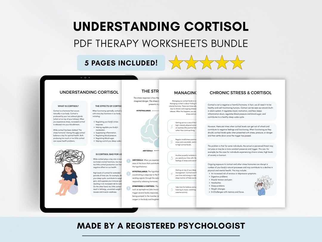 Cortisol Reduction Worksheets for Stress & Anxiety Management (PDF ...