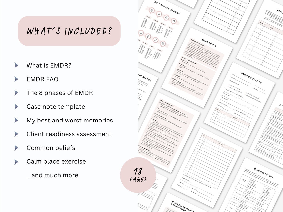 EMDR Worksheets and Psychoeducation Bundle, 8 Phases of EMDR Client ...
