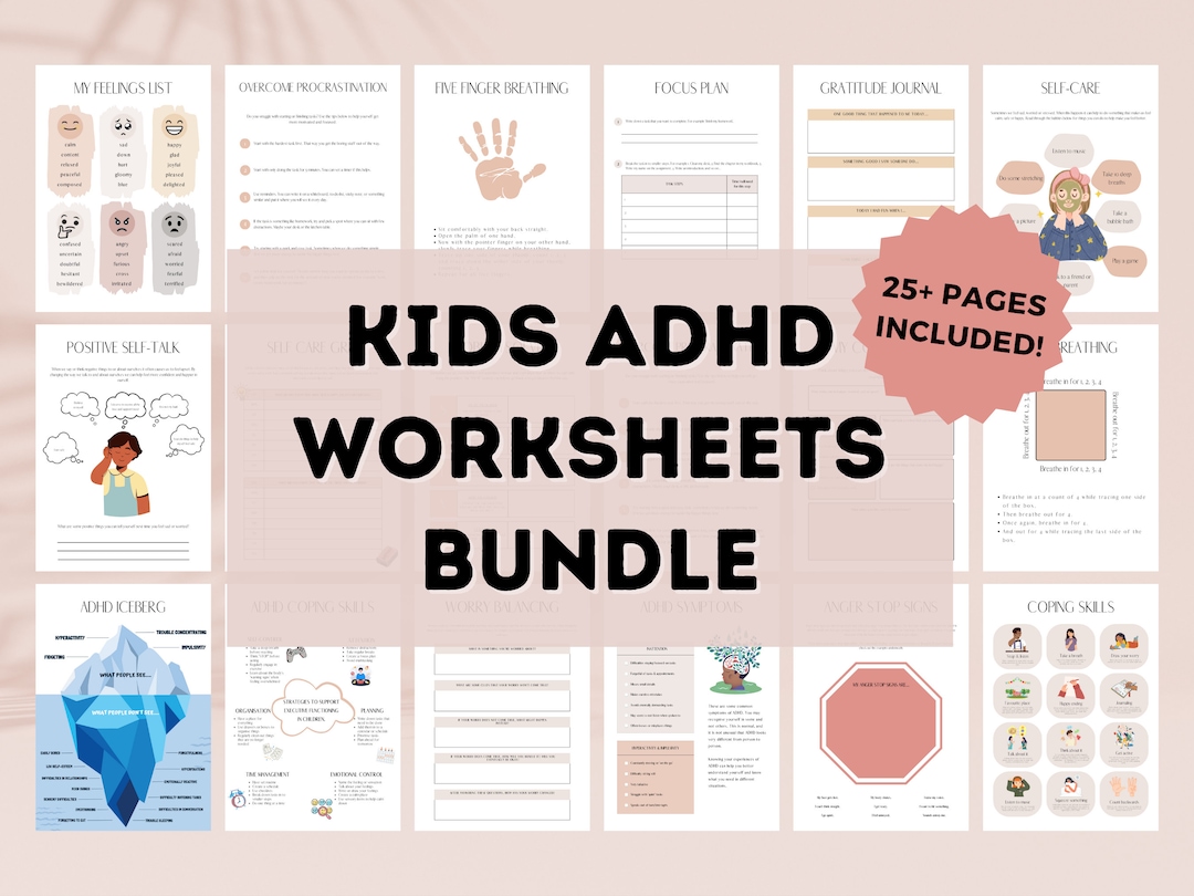 ADHD Worksheets for Kids Bundle | Neurodivergent | Kids Mental Health ...