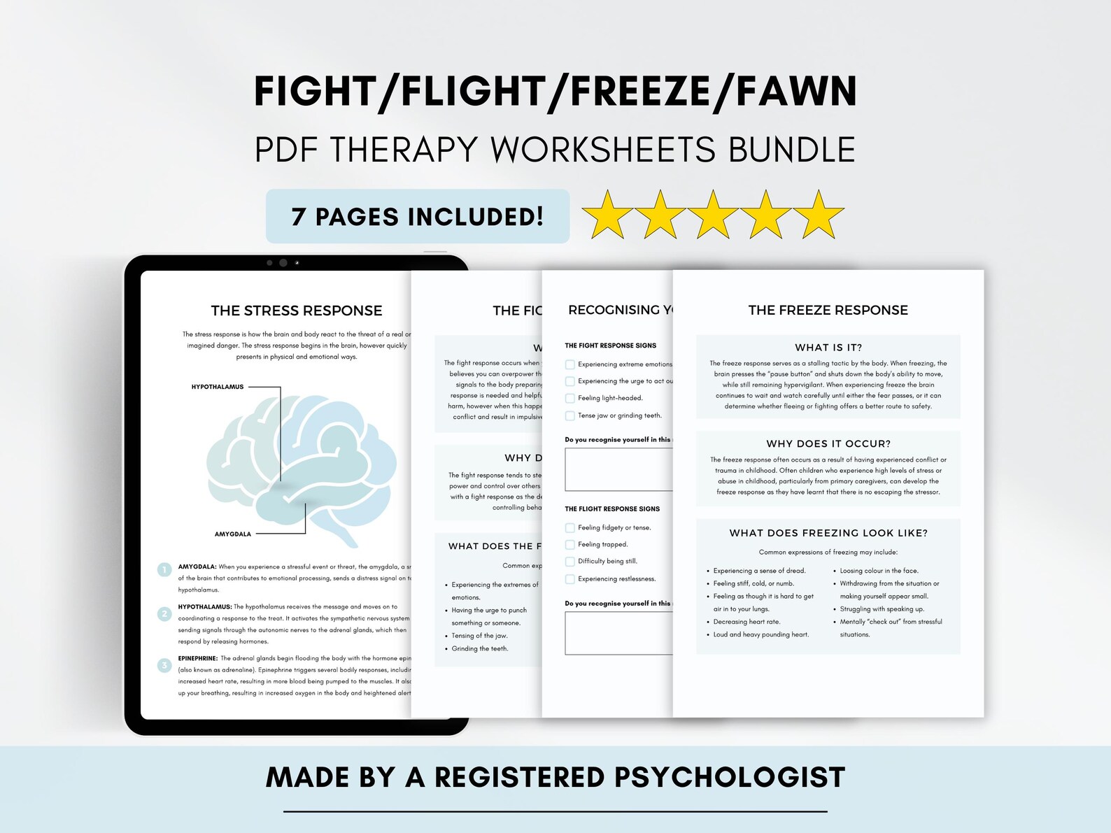 Fight Flight Freeze Fawn Response Worksheet Bundle: Trauma & Emotions ...
