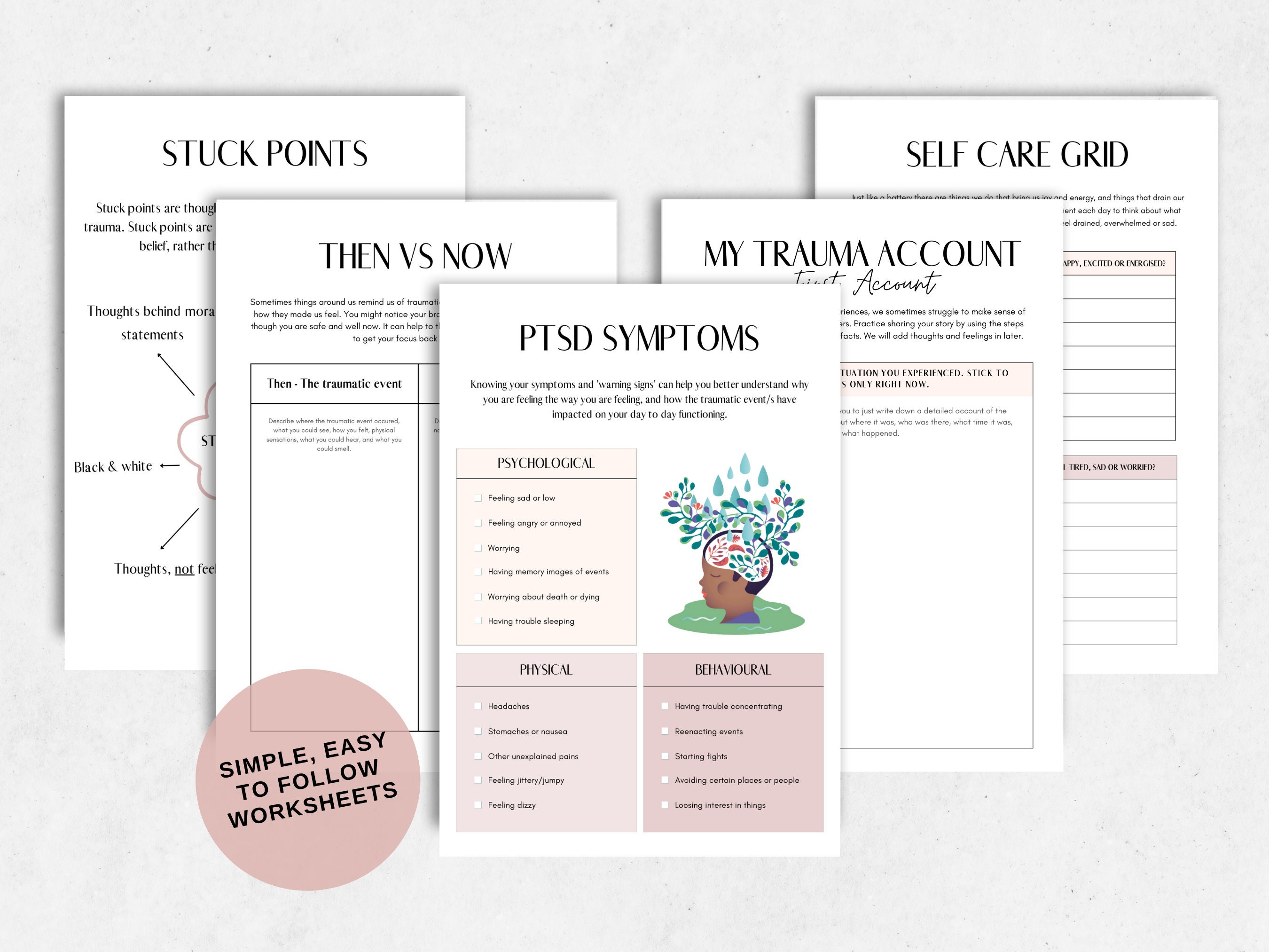 Adult PTSD Workbook Bundle: Trauma Therapy Worksheets (printable ...