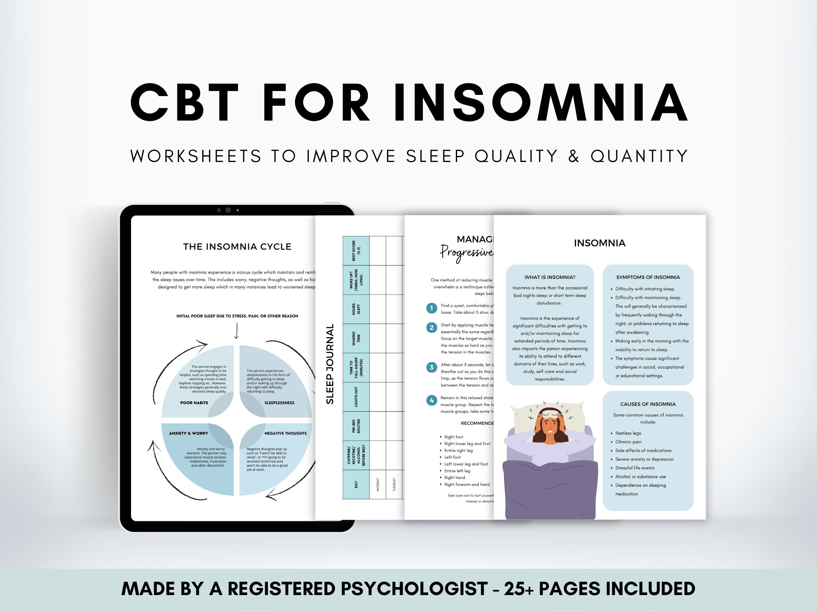 CBT Therapy for Insomnia, Psychology Worksheets for Better Sleep ...