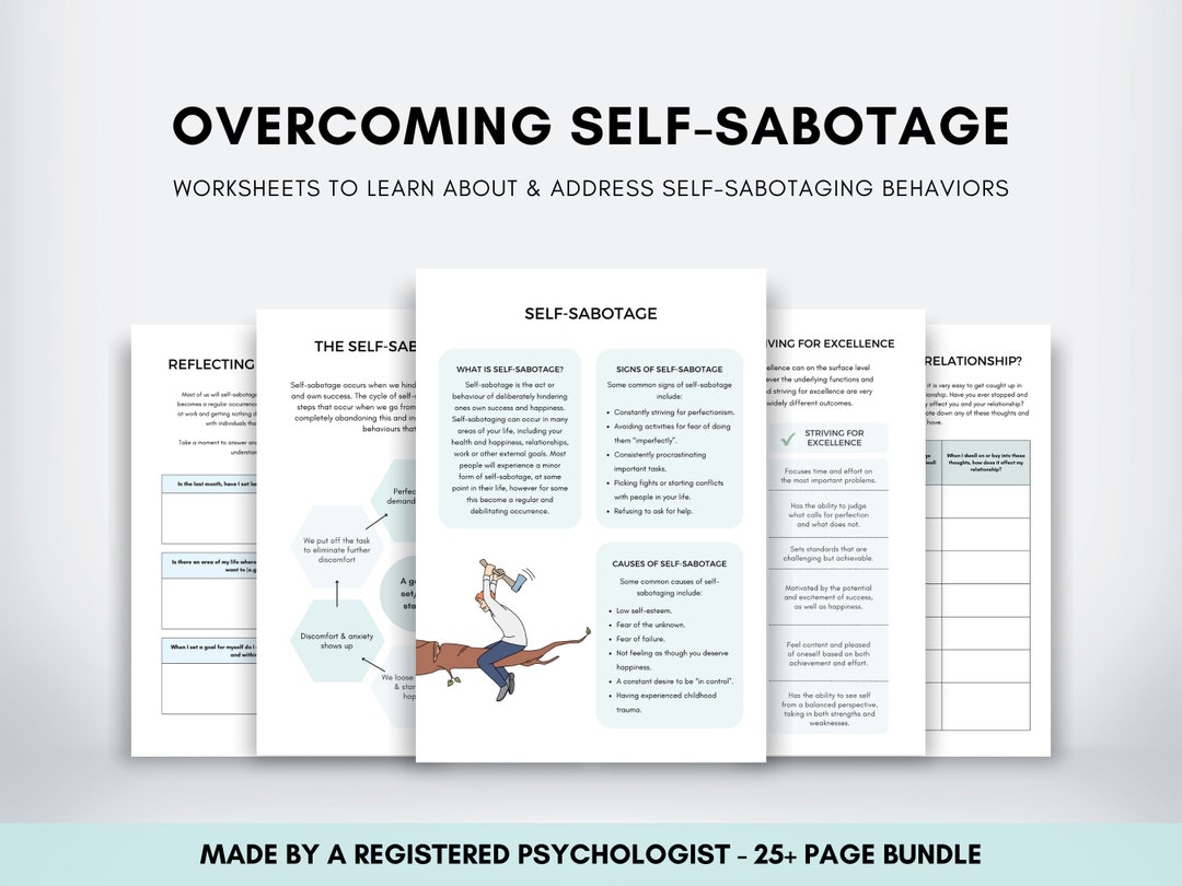 Overcoming Self Sabotage Worksheets for Adults, Self Esteem Therapy ... Overcoming Self Sabotage Worksheets for Adults, Self Esteem Therapy ...