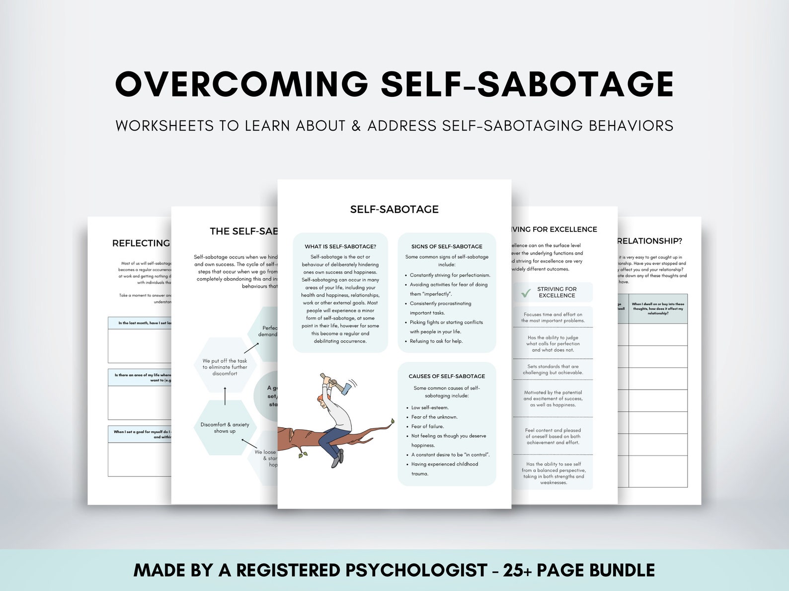 Overcoming Self Sabotage Worksheets for Adults, Self Esteem Therapy ...