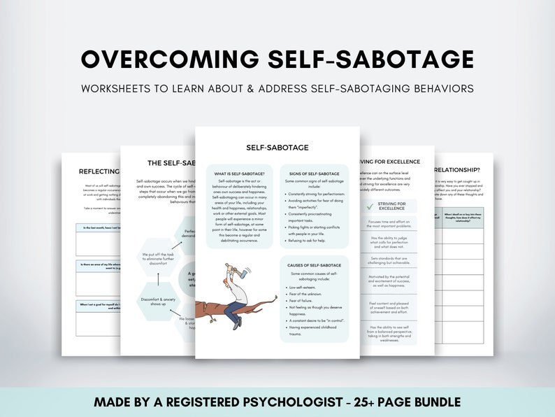 Overcoming Self Sabotage Worksheets for Adults, Self Esteem Therapy ... Overcoming Self Sabotage Worksheets for Adults, Self Esteem Therapy ...