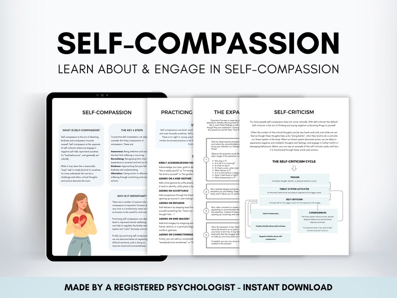 Self Compassion Worksheet Bundle to Learn Self-compassion and Positive ...