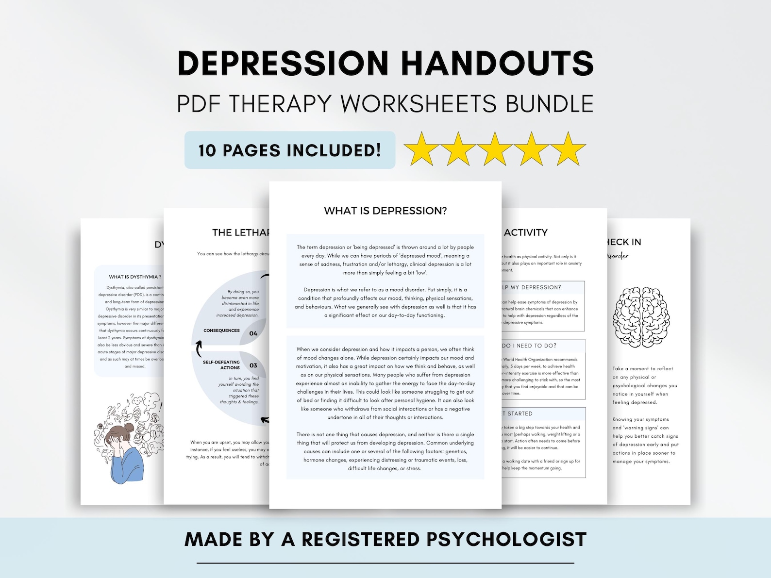 Depression Psychoeducation Therapy Handouts for Managing Dysthymia (PDF ...