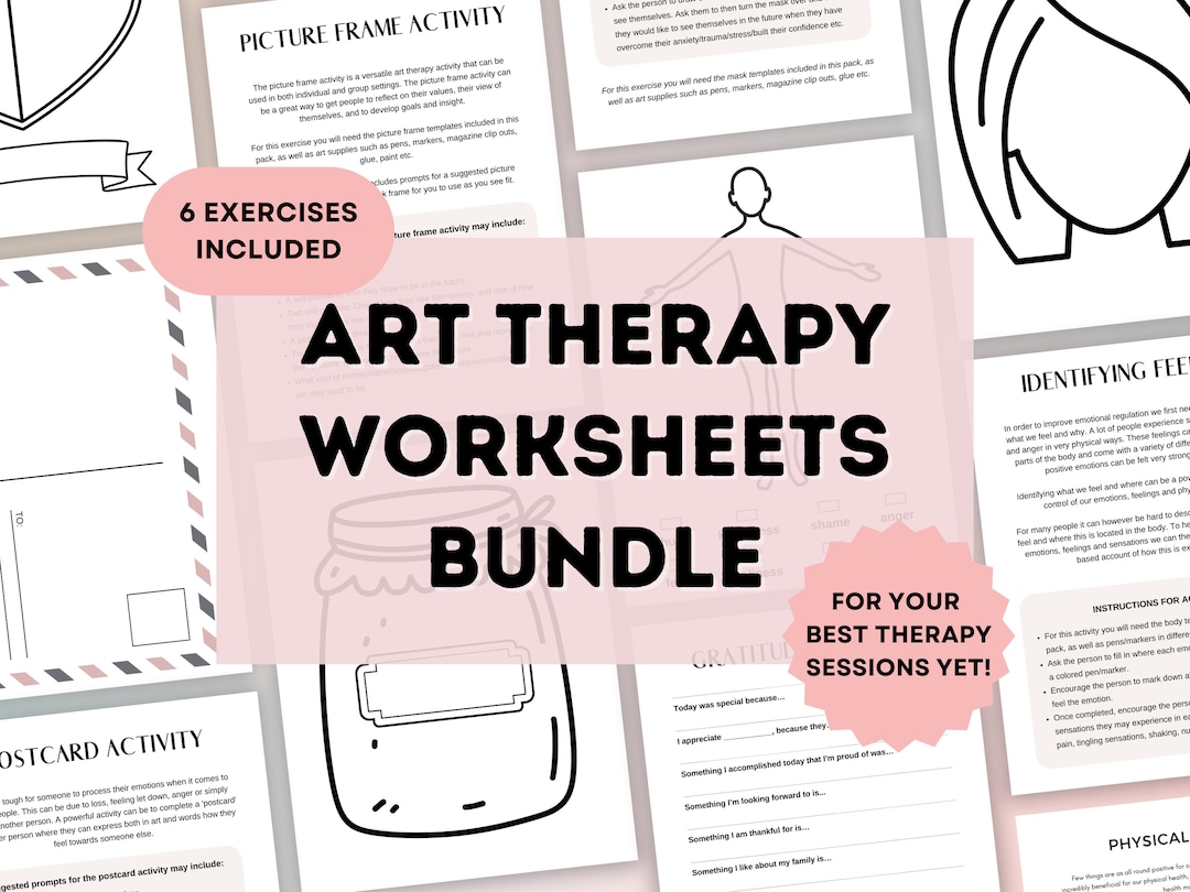 Art Therapy Template Bundle | 6 Art Therapy Exercises for Counselor or ...