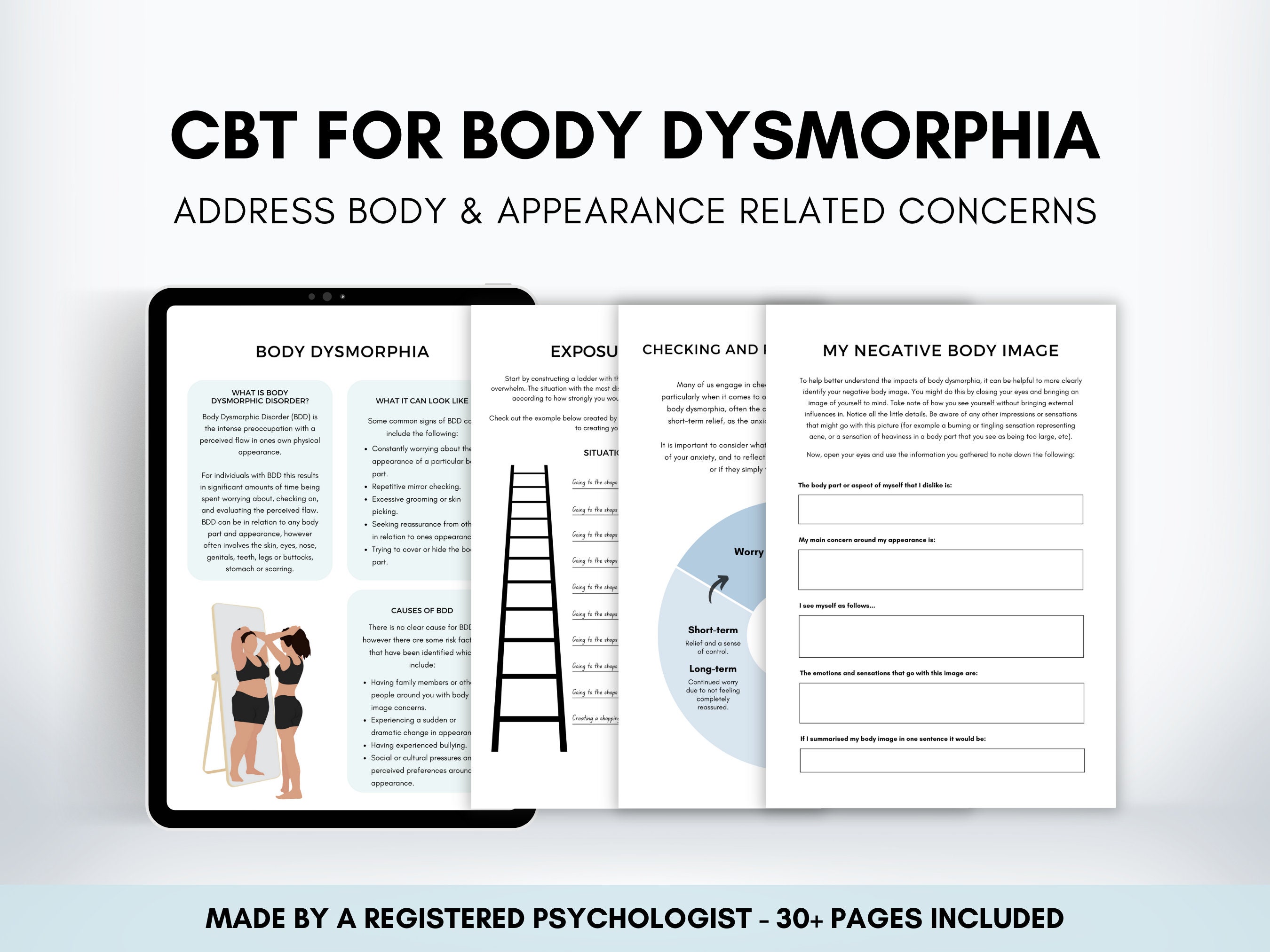 CBT Worksheets for Body Dysmorphia & Acceptance of Body Image and Body ...