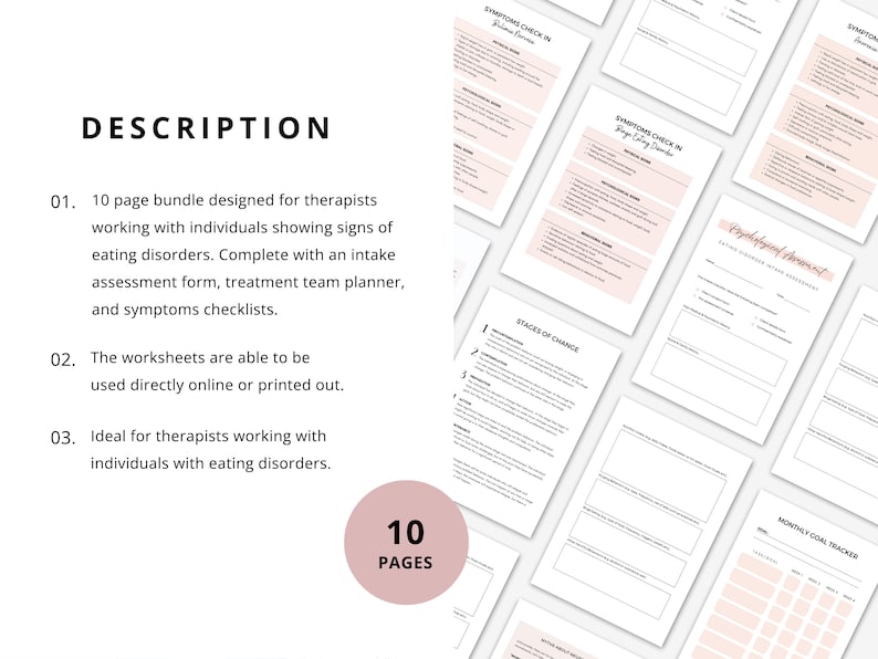 Eating Disorder Assessment Worksheets: Therapy Intake Forms (digital ...