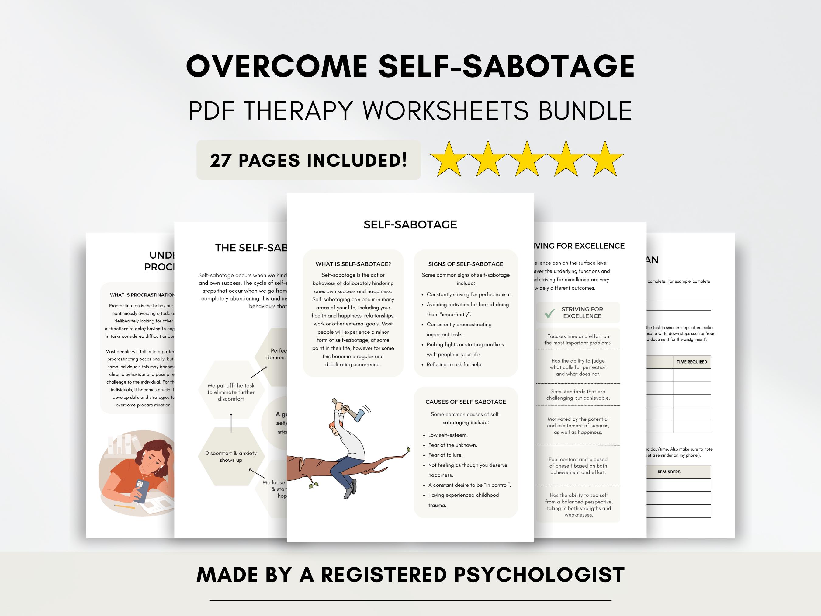 Self Sabotage Worksheets: Overcome Self-defeating Behaviors (printable ...