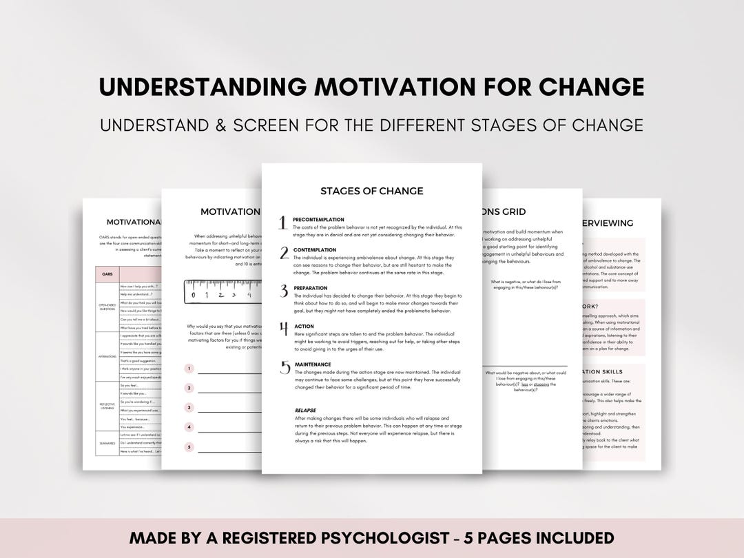 Therapy Worksheets: Motivational Interviewing, Stages of Change (PDF ...