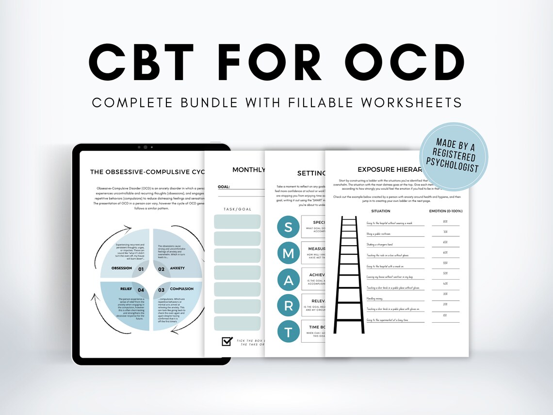 OCD Worksheets Bundle, CBT Workbook for Adults, Cognitive Behavioural Therapy for Obsessive ...