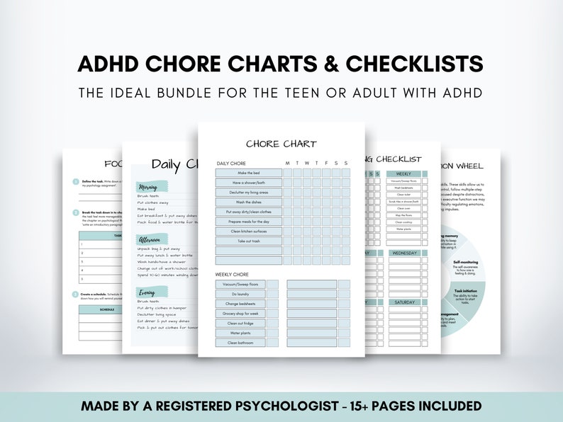 ADHD Chore Chart and Checklist Bundle, ADHD Symptoms, Executive ...