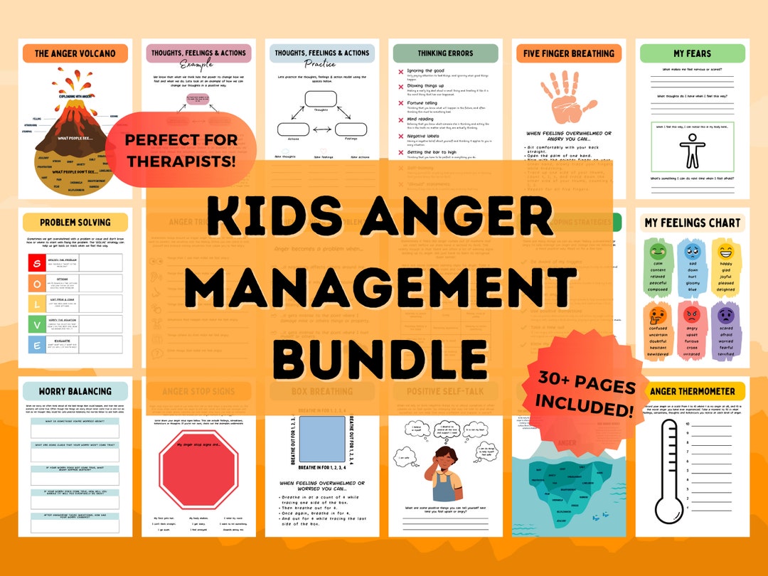 Anger Worksheets Kids Therapy Bundle | Kids Anger Management Worksheets ...