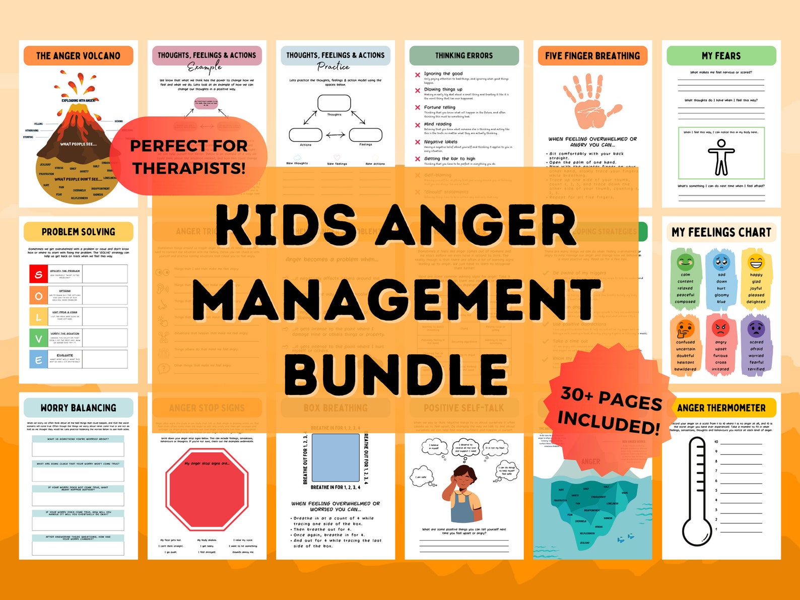 Anger Worksheets Kids Therapy Bundle | Kids Anger Management Worksheets ...