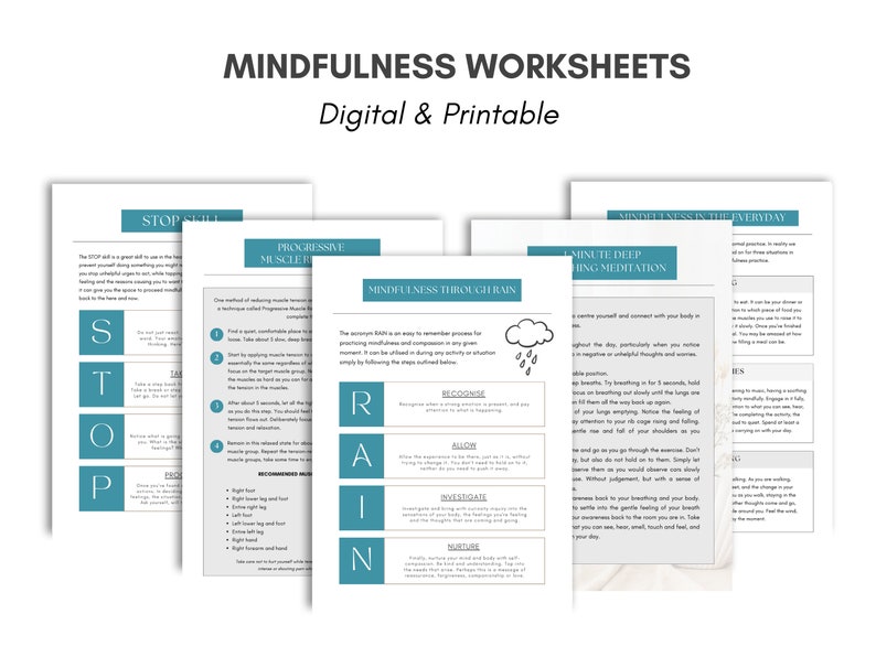 Practical Mindfulness Worksheets Bundle Mindfulness Worksheets for ...