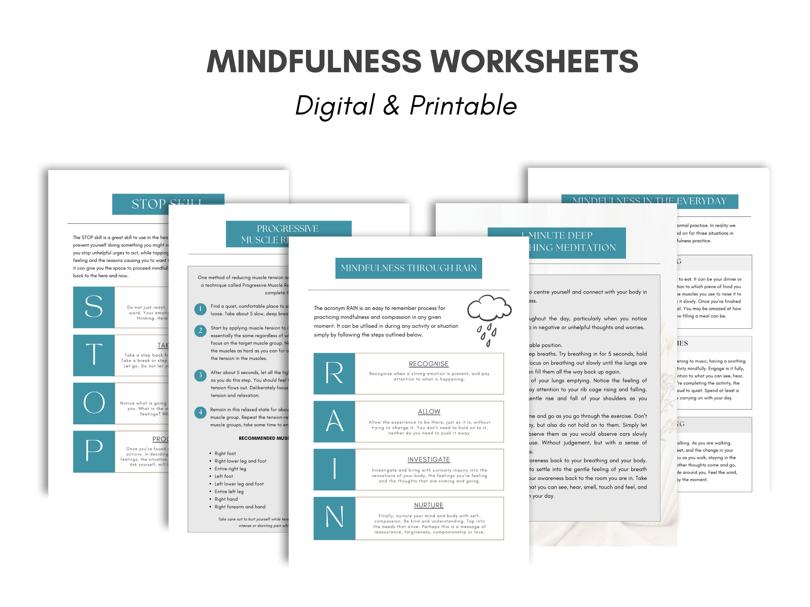 Practical Mindfulness Worksheets Bundle Mindfulness Worksheets for ...
