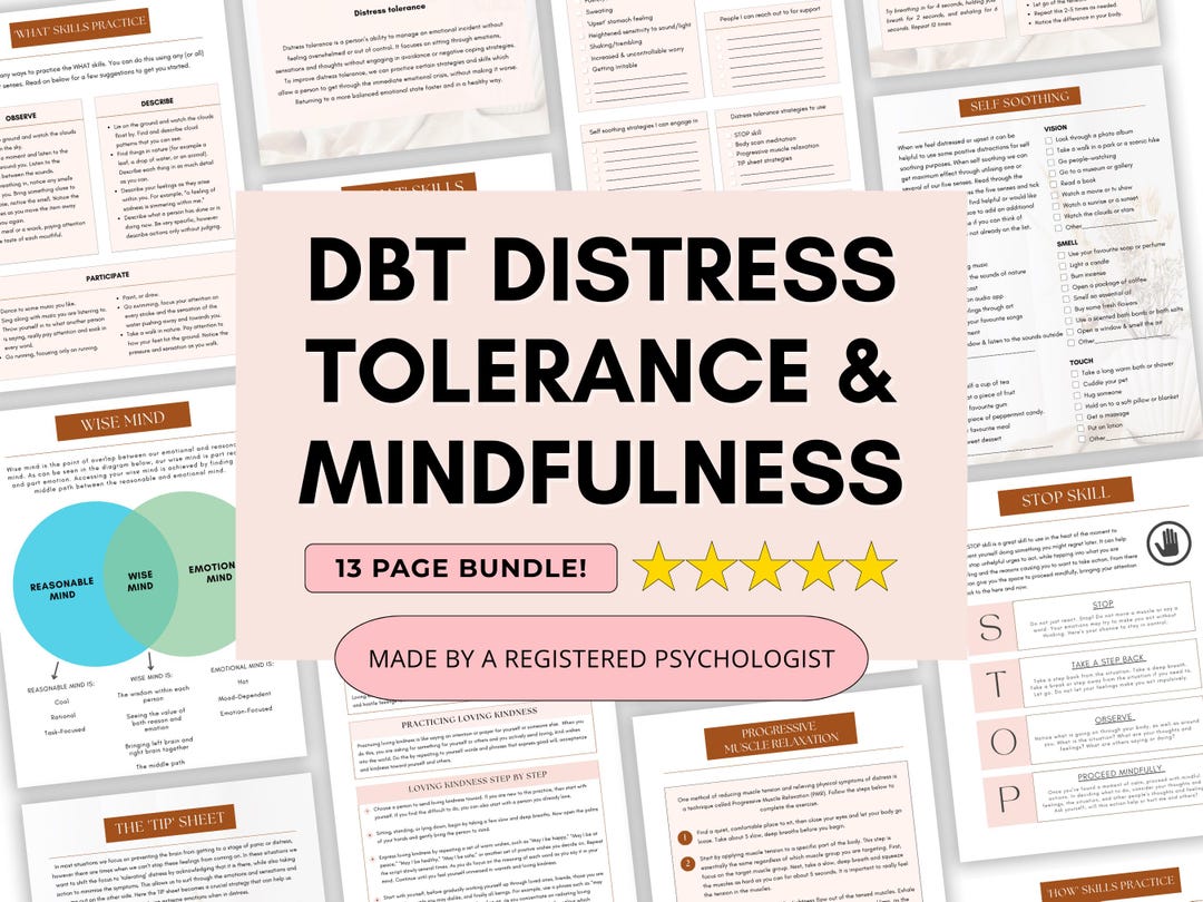 DBT Distress Tolerance & Mindfulness Worksheets With Emotional ...