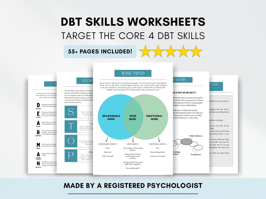 DBT Skills Worksheet MEGA Bundle With Coping Cards & Wise Mind (PDF ...