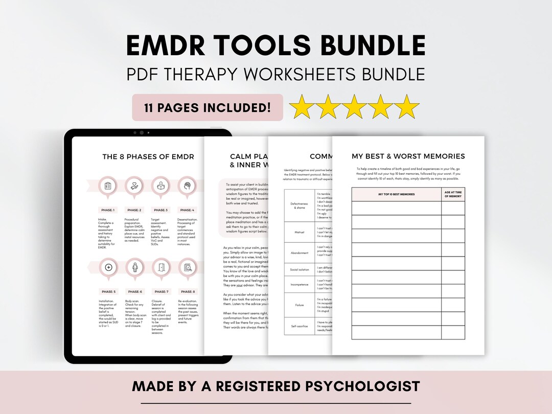 EMDR Worksheets Bundle, Trauma Therapy Exercises With Body Scan ...