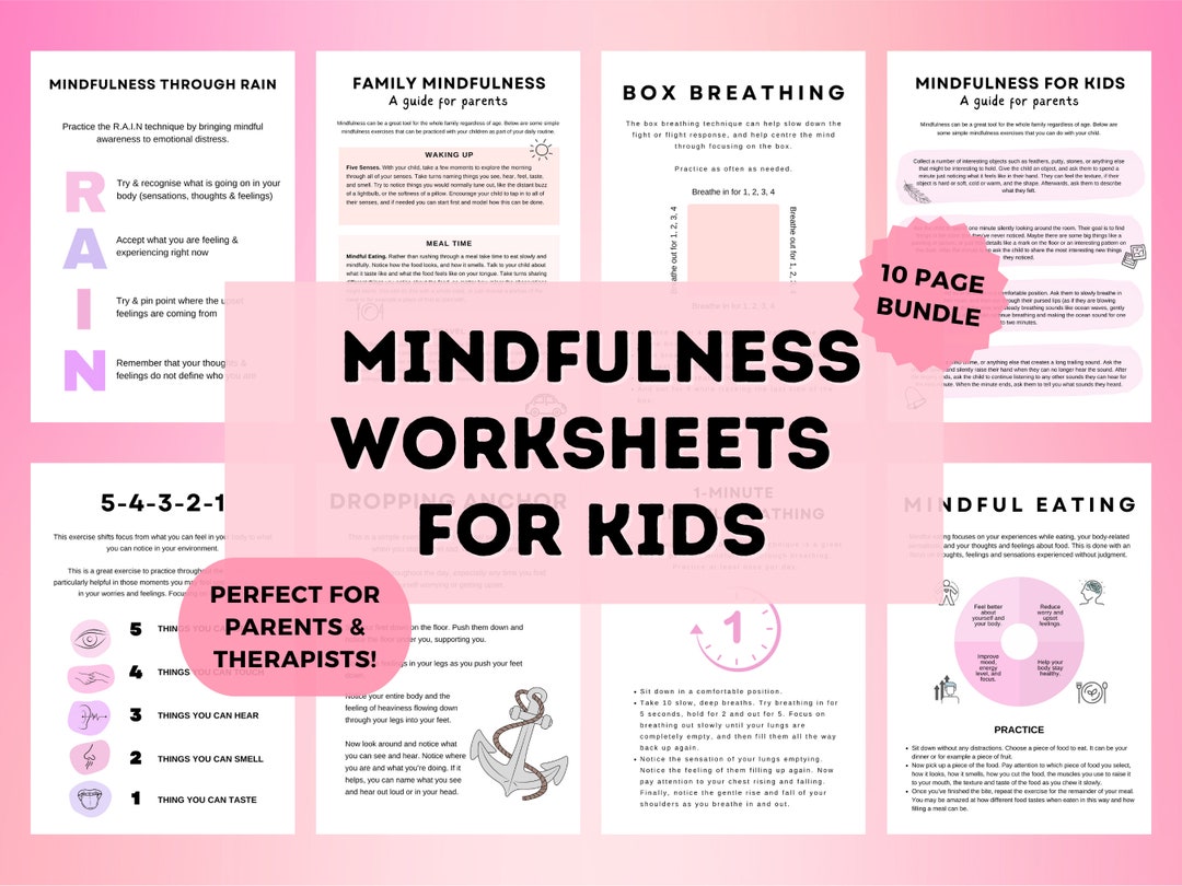 Mindfulness for Kids Therapy Worksheets Bundle, Childrens Grounding ...