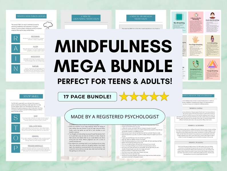Mindfulness Worksheets Mega Bundle With Breathing Exercises and ...