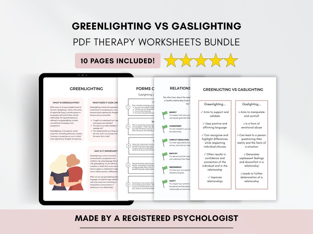 Greenlighting Vs Gaslighting Therapy Worksheets: Healthy Relationships ...