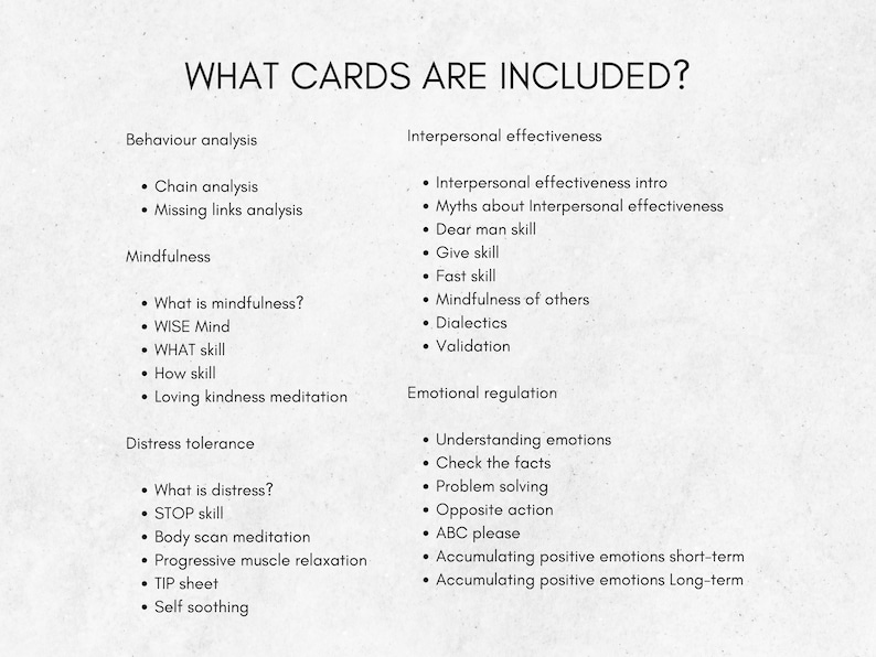 DBT Skills Flashcards Bundle, Positive Coping Skills Cards Therapist ...