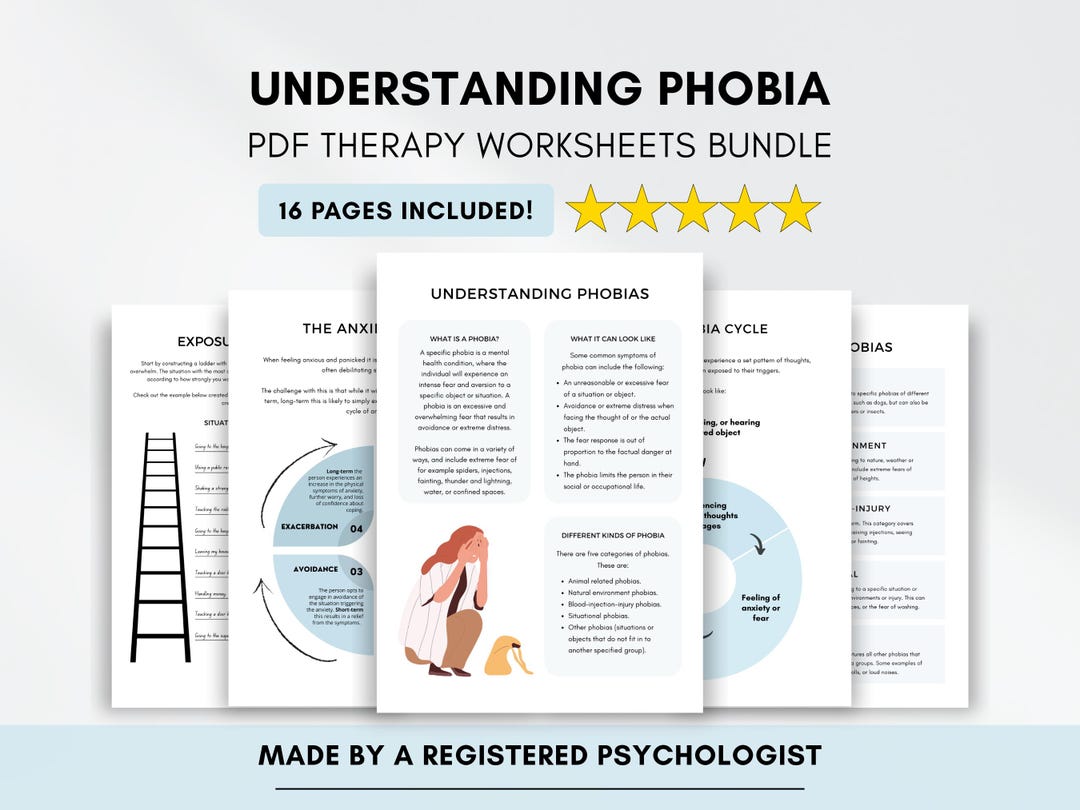 CBT Phobia Worksheets for Managing Anxiety, Fear and Health Information ...
