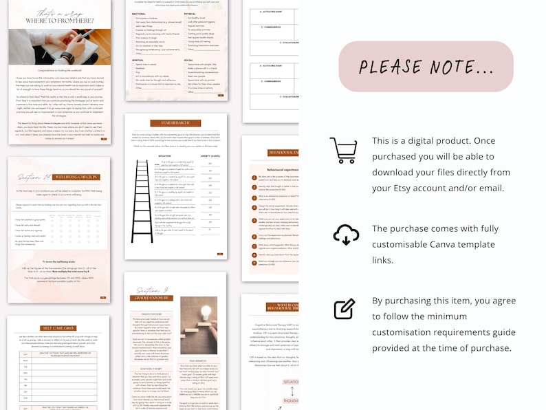 CBT Anxiety Worksheets Bundle: Canva Editable, Resell Rights (digital ...