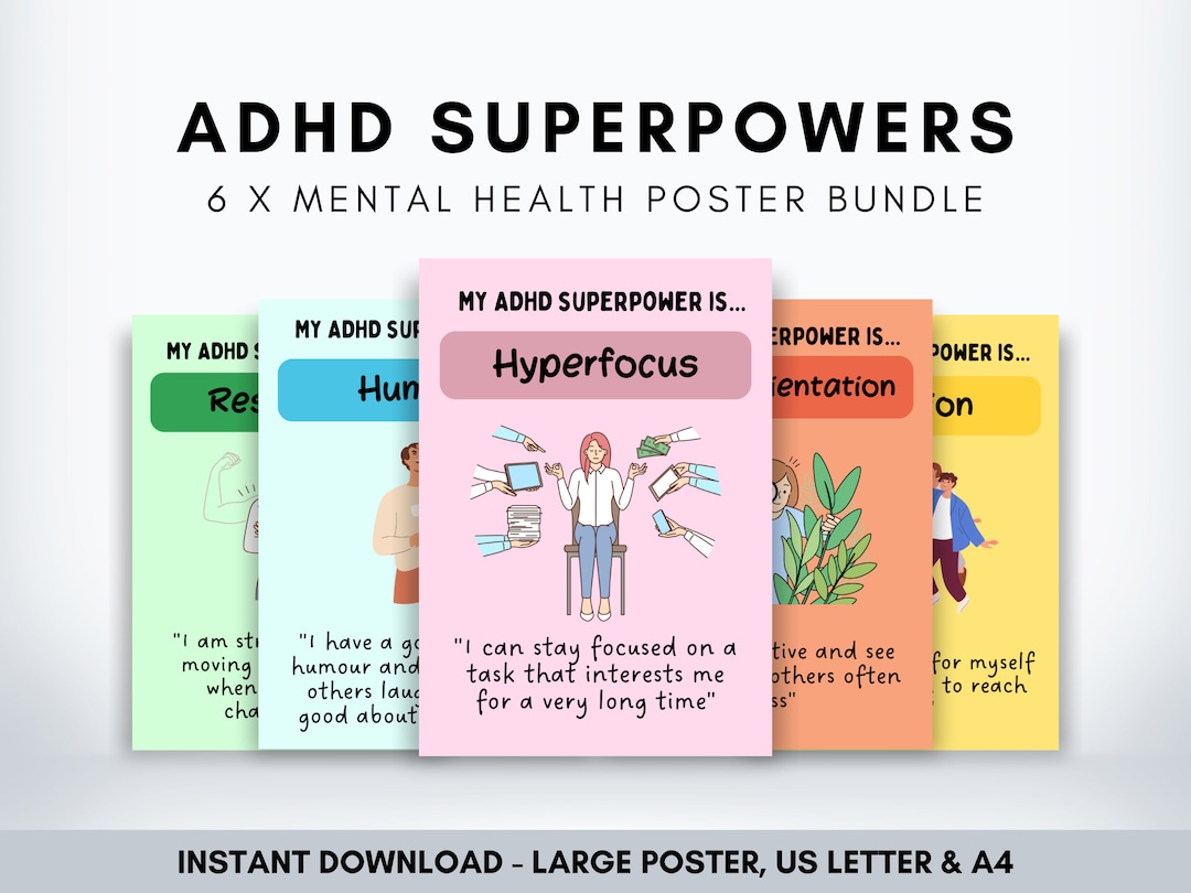 ADHD is My Superpower Poster Bundle, Neurodivergent Art for Kids ...
