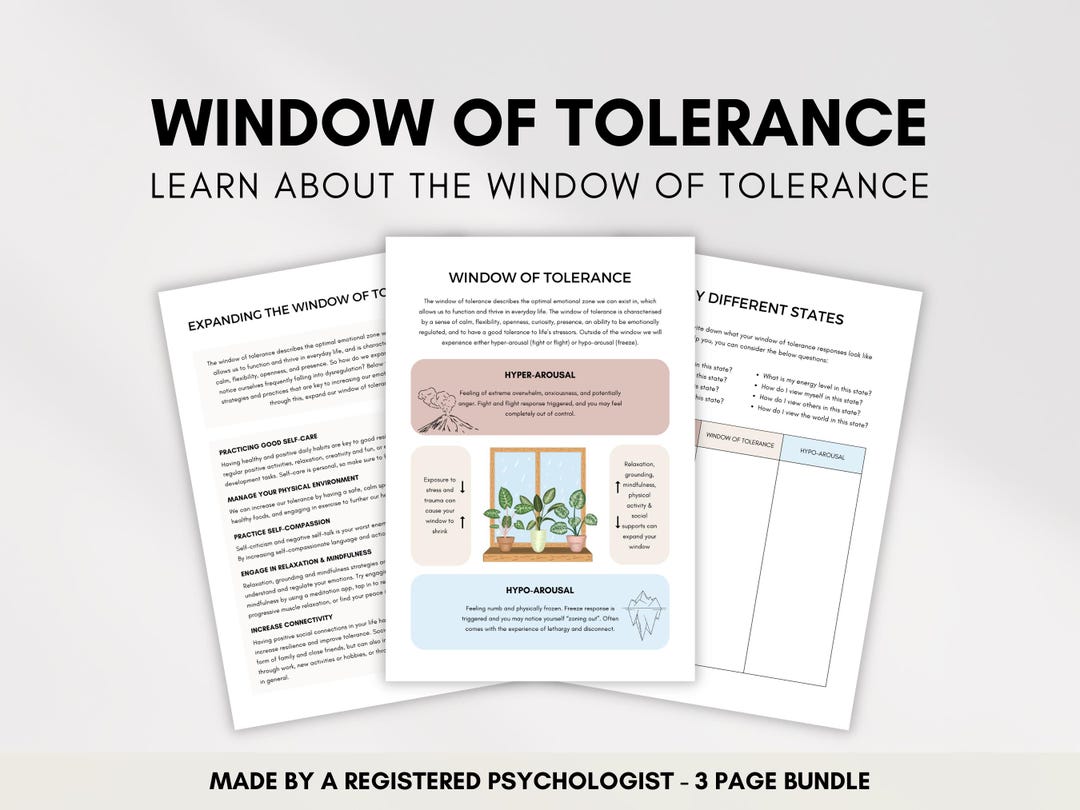 Window of Tolerance Therapy Education Worksheets for Identifying ...