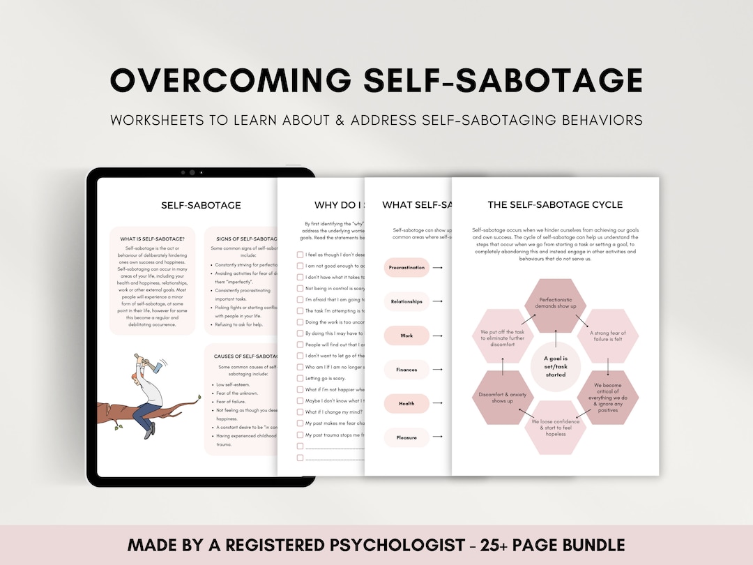 Self Sabotage Worksheets: Overcoming Procrastination, Self Esteem ...