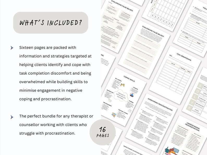 CBT Worksheets: Overcoming Procrastination, Therapist Tool (PDF ...