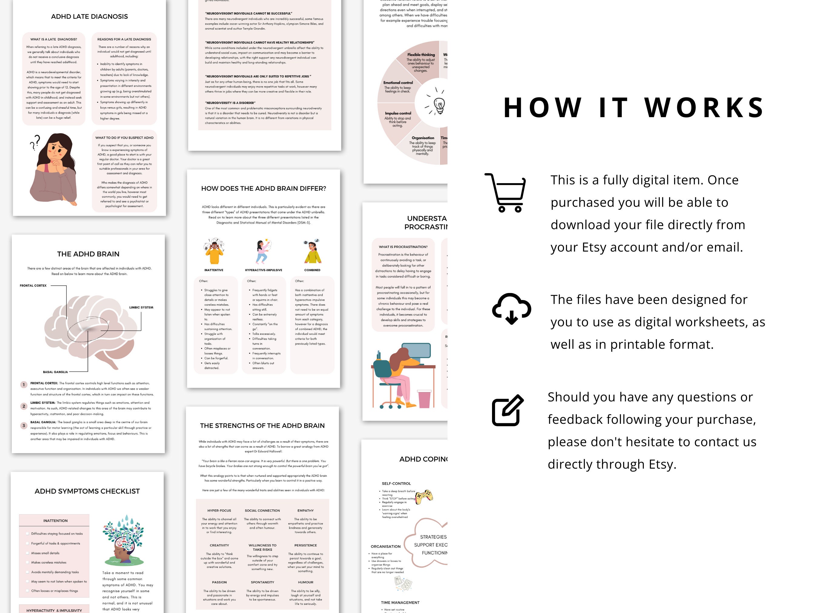 Adult ADHD Symptoms Worksheets, ADHD Late Diagnosis Therapist Resource ...