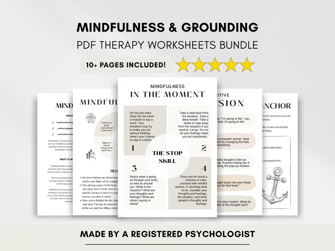 Mindfulness & Grounding Worksheets With Dropping Anchor and Cognitive ...