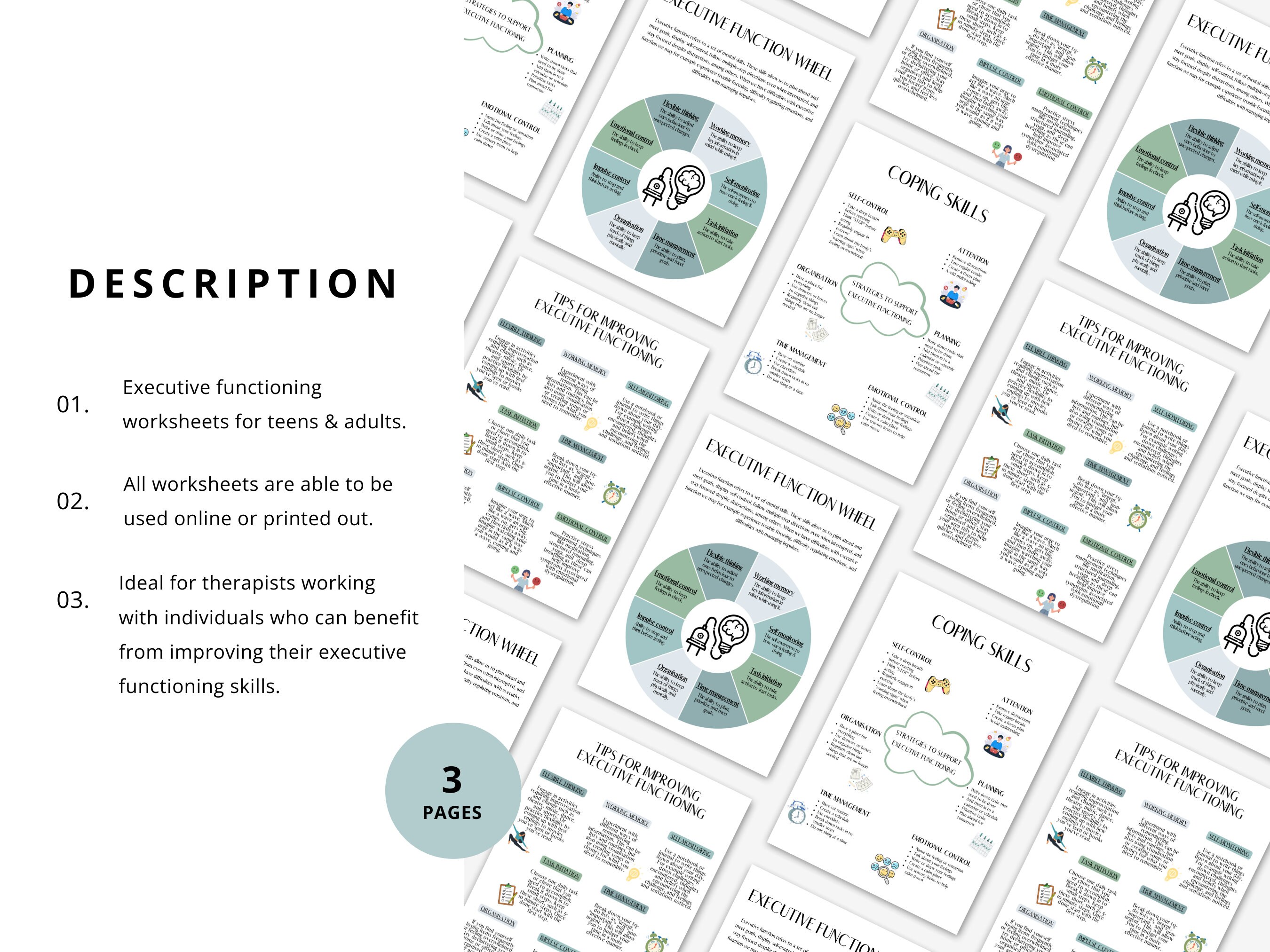 Executive Functioning Worksheets for Adults & Teens, Executive ...