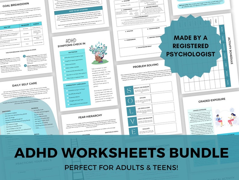 ADHD Worksheets Bundle for Adults & Teens ADHD Workbook - Etsy
