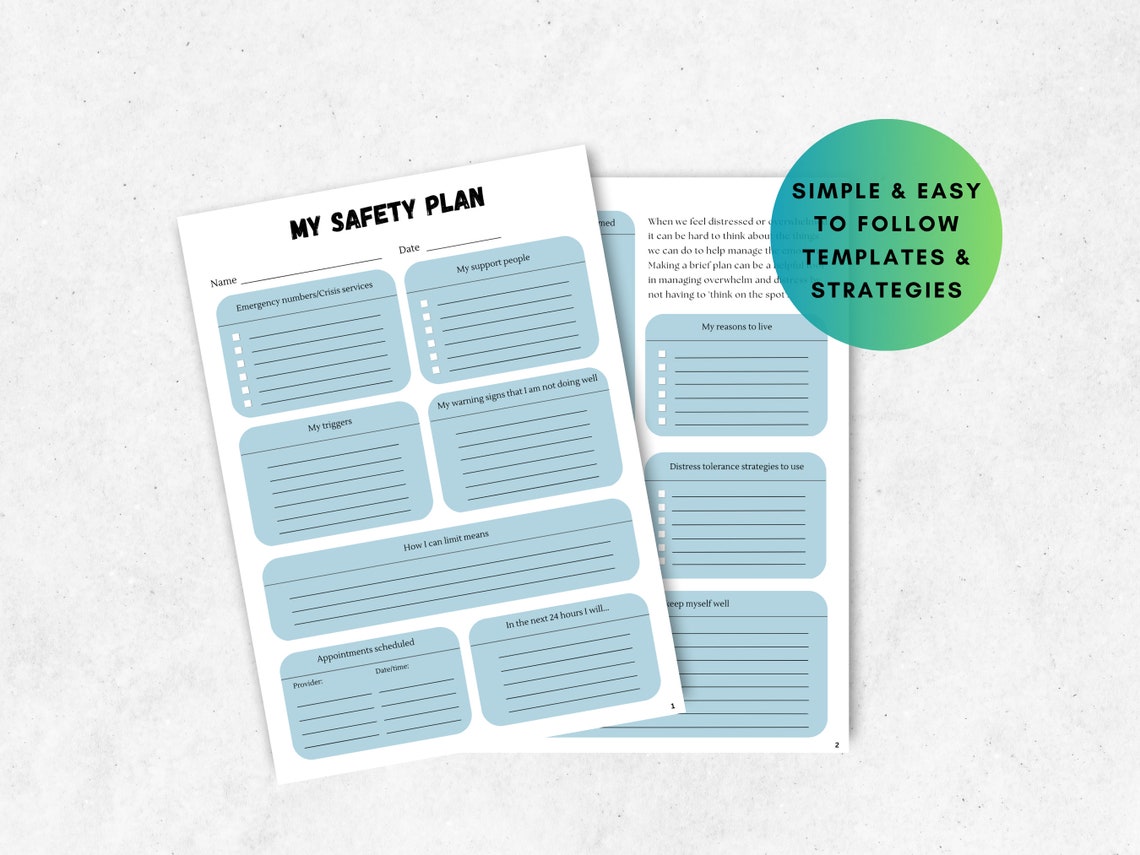 Fillable Safety Plan Worksheets for Psychologist & Counsellor Editable ...