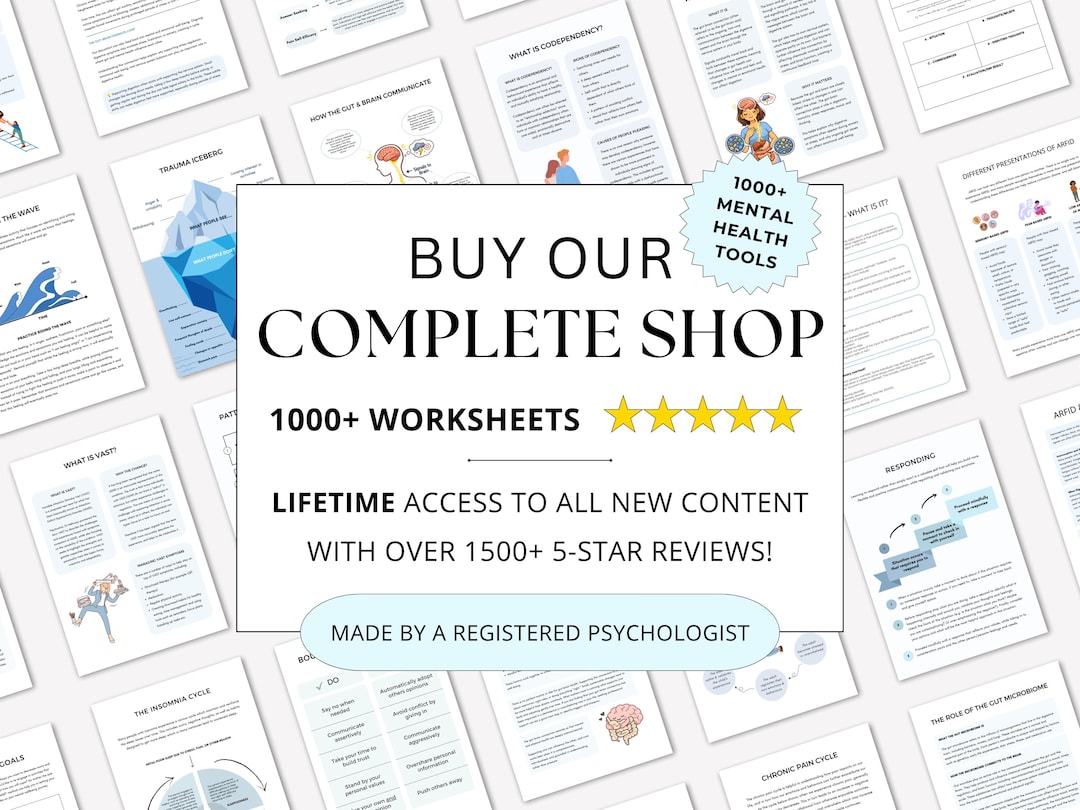 Mental Health Worksheets Whole Shop Bundle: 1000+ Therapist Resources ...