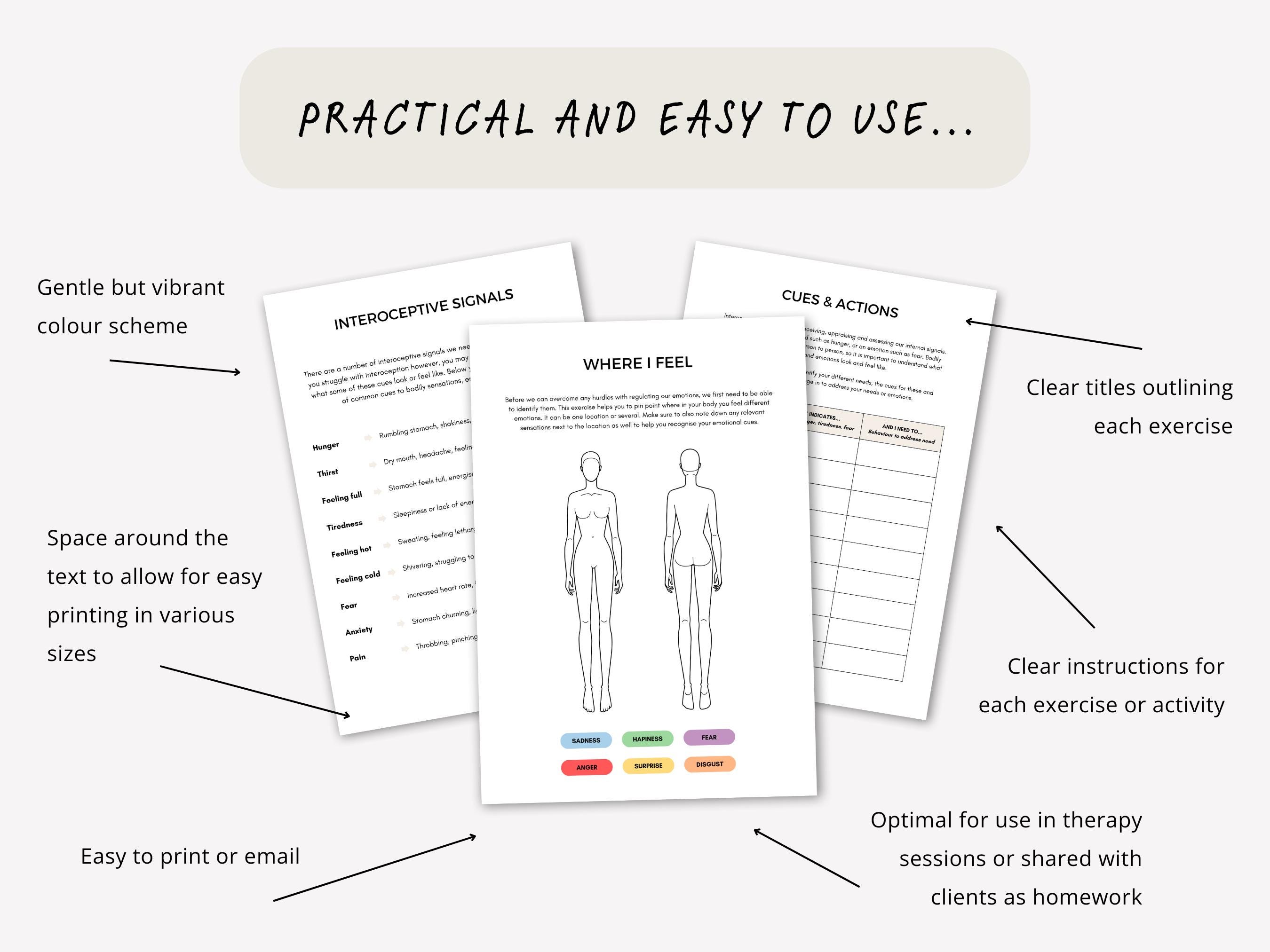 Interoception Therapy Worksheets: Grounding & Emotional Regulation (PDF ...